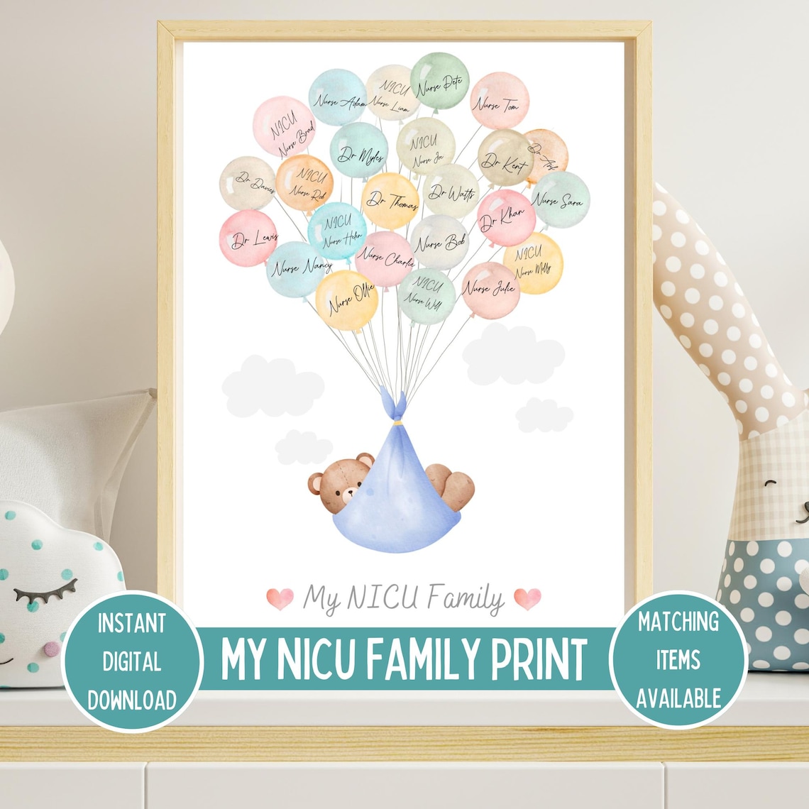 My NICU Family Sign for Hospital Staff Signatures, Teddy Bear Keepsake ...