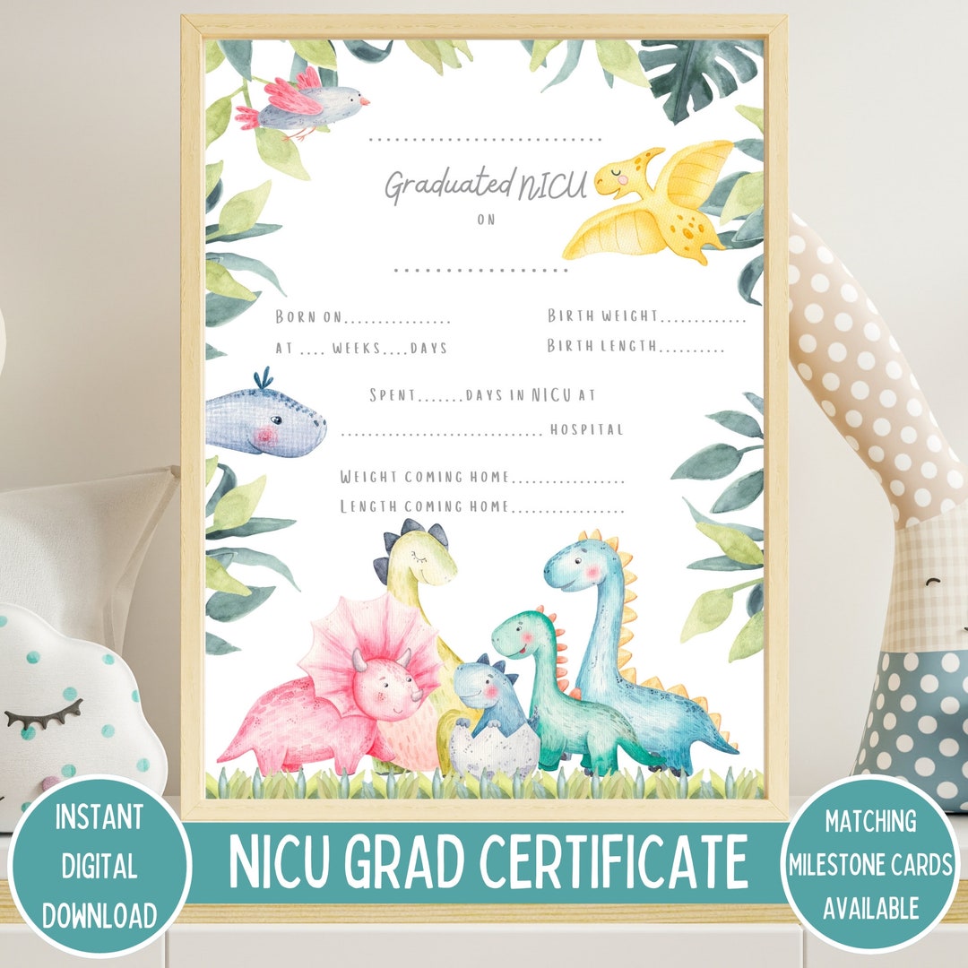 Dinosaur NICU Graduate Certificate NICU Grad Preemie Baby - Etsy