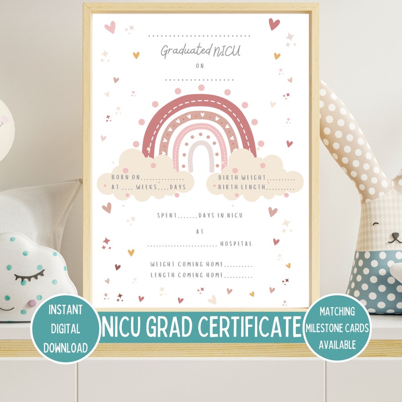 NICU Graduate Certificate, NICU Grad, Preemie Baby NICU Milestone, Pink ...