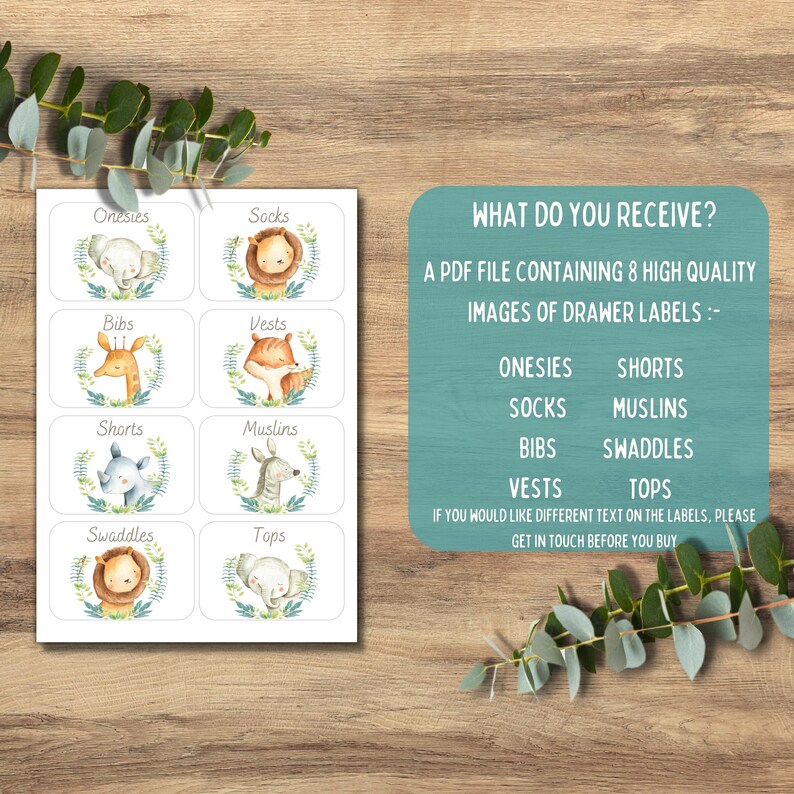 Safari Animal Nursery Drawer Labels for Baby Clothing, Baby Storage ...