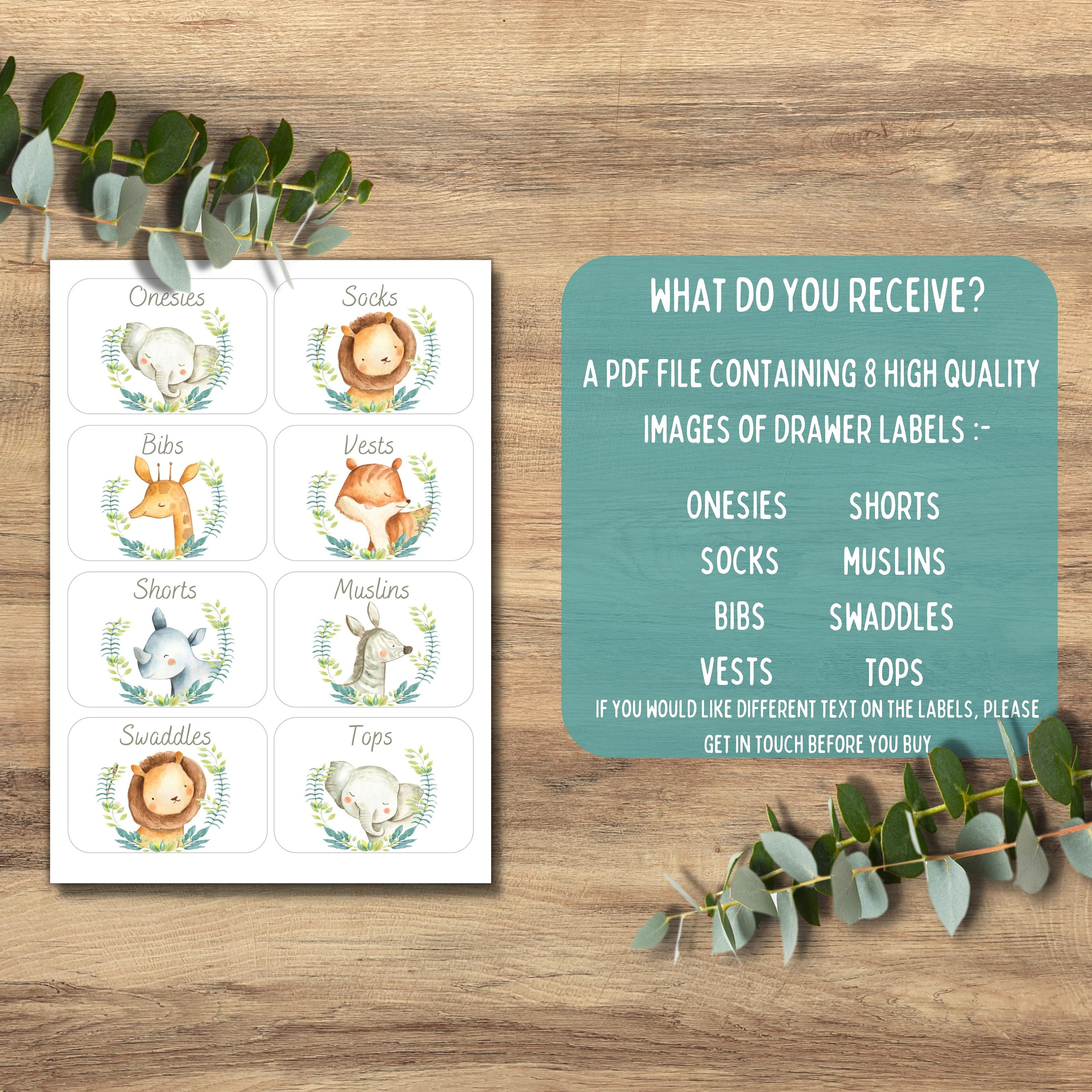 Safari Animal Nursery Drawer Labels for Baby Clothing, Baby Storage ...