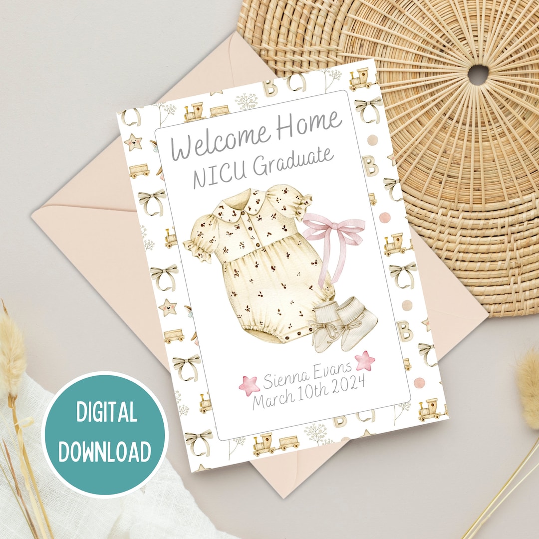 Welcome Home NICU Graduate, Personalised Vintage Pink Congratulations ...