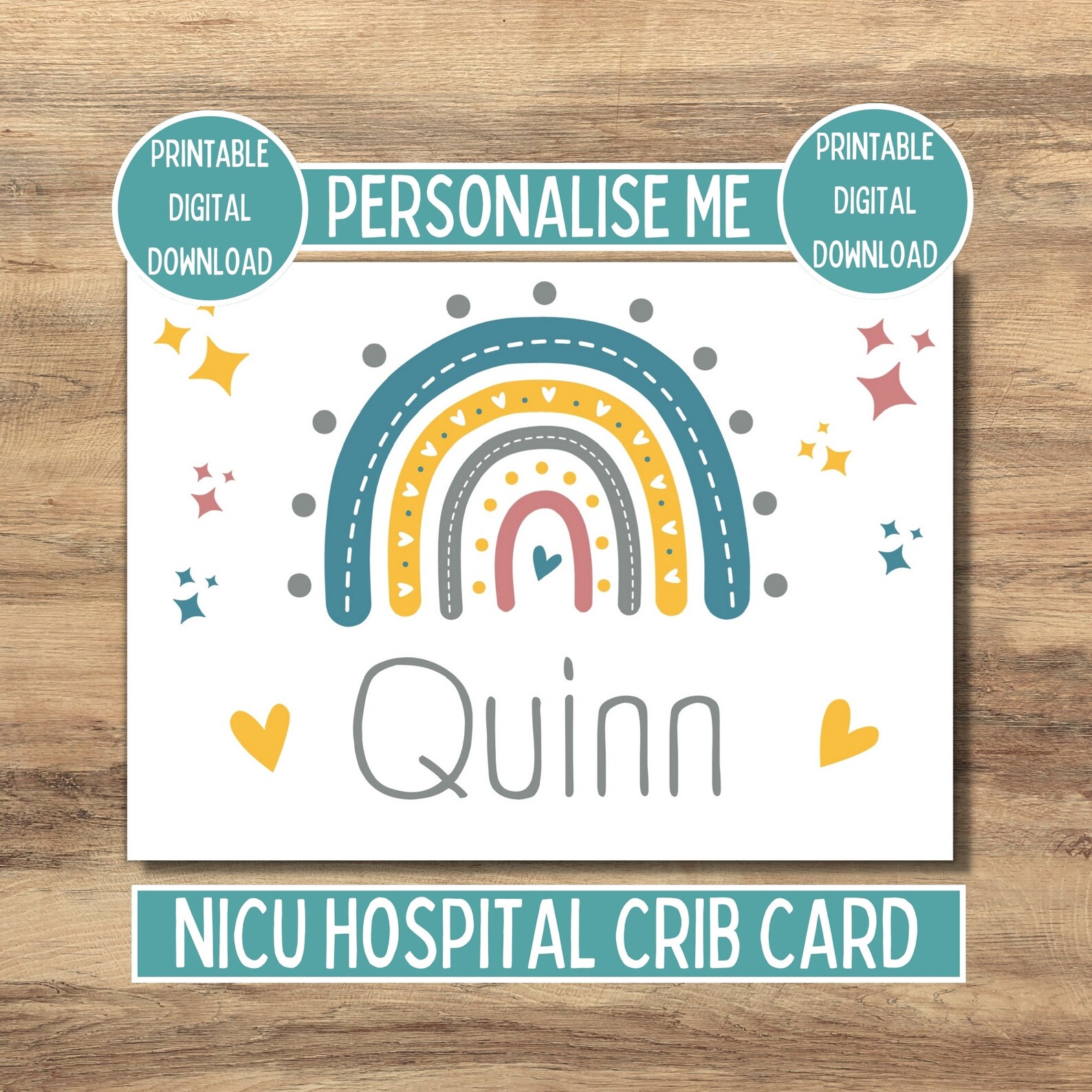 Baby Name Card for NICU Incubator, Preemie Isolette, Rainbow Baby Name ...