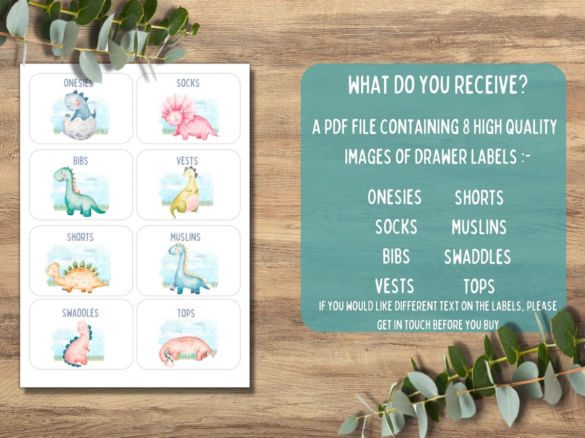 Nursery Drawer Labels for Baby Clothing, Dinosaur Storage Labels ...