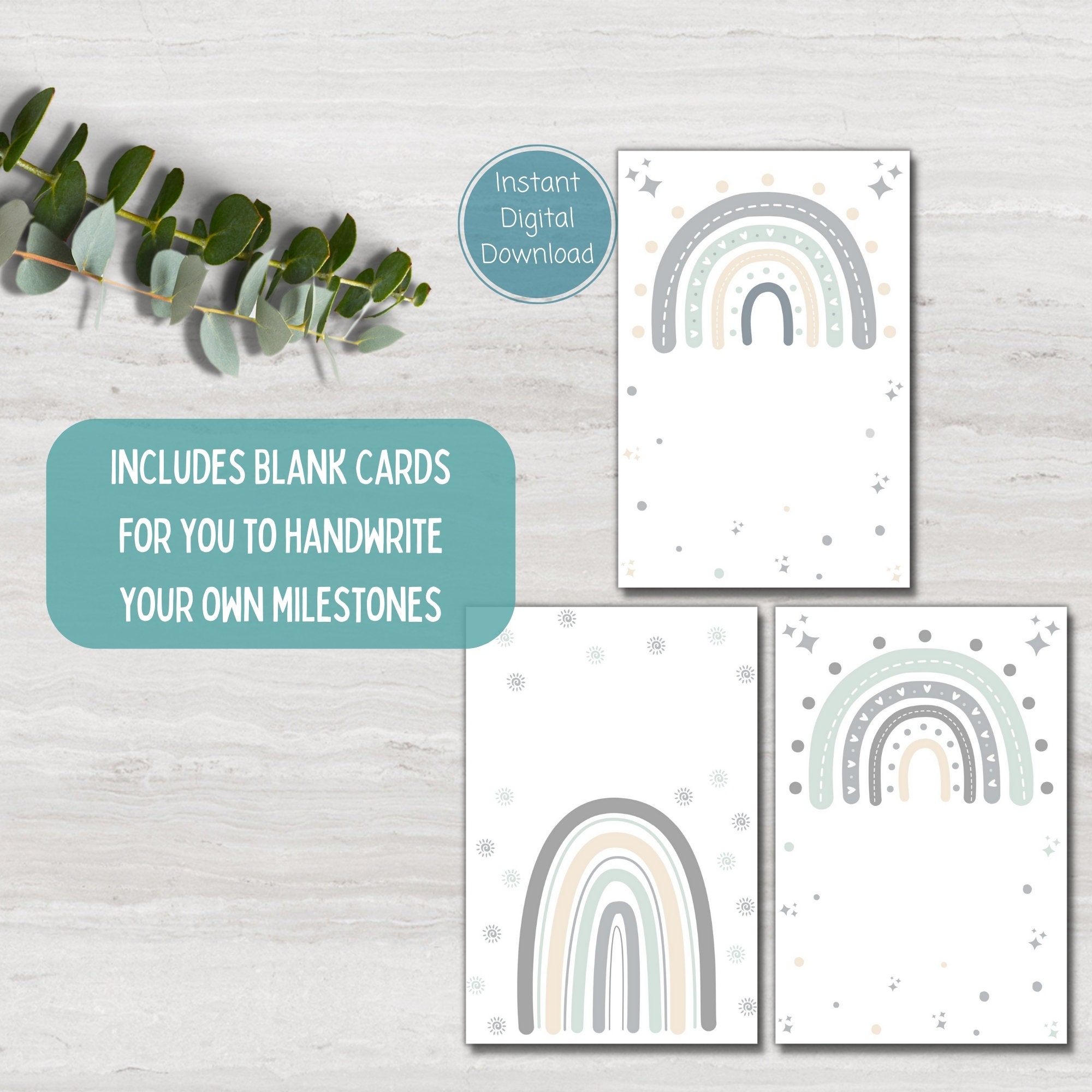 Preemie Baby NICU Milestone Cards, Neutral Grey Boho Rainbow, Baby ...