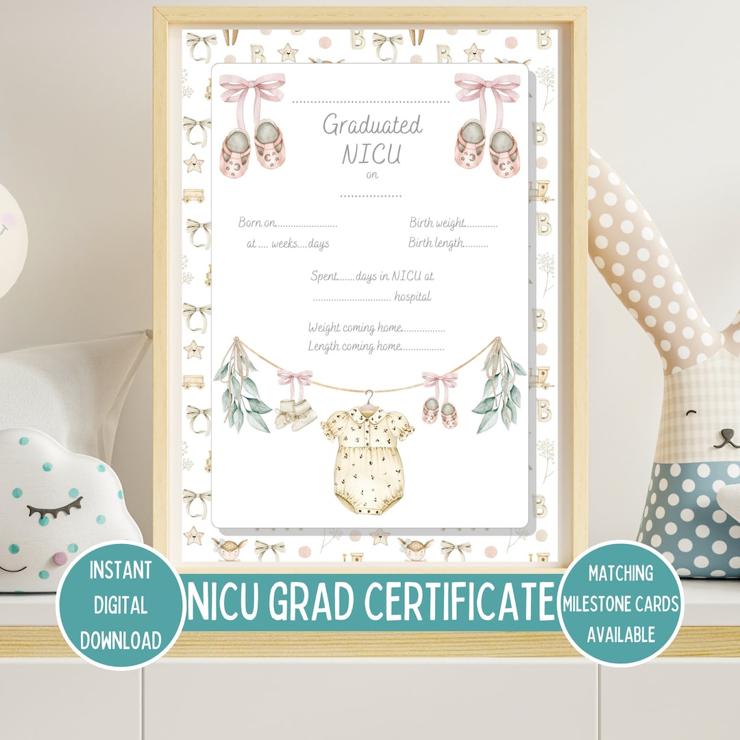 NICU Graduate Certificate, Vintage Pink Girl NICU Grad, Preemie Baby ...