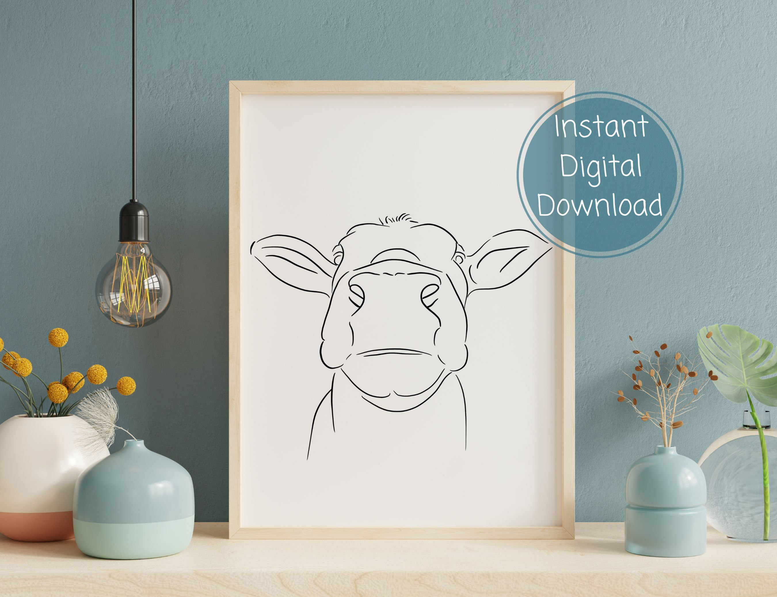 Cow Line Art Farm Animal Black and White Minimalist Print - Etsy