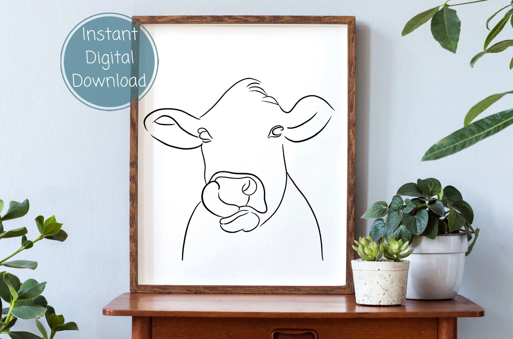 Cow Line Art, Farm Animal Black and White Minimalist Print, Instant ...