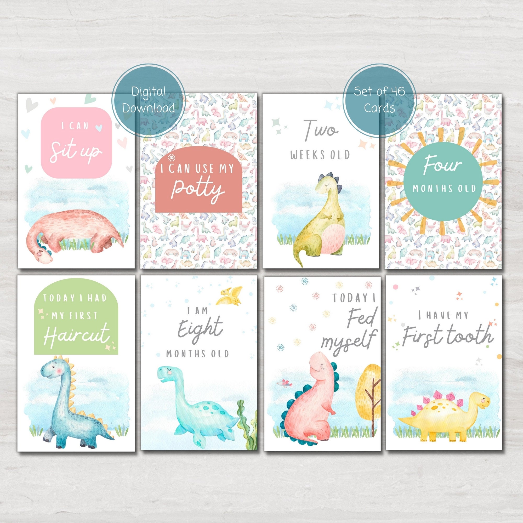 Dinosaur Baby Milestone Cards, Personalised Baby Shower Gift,baby Month ...