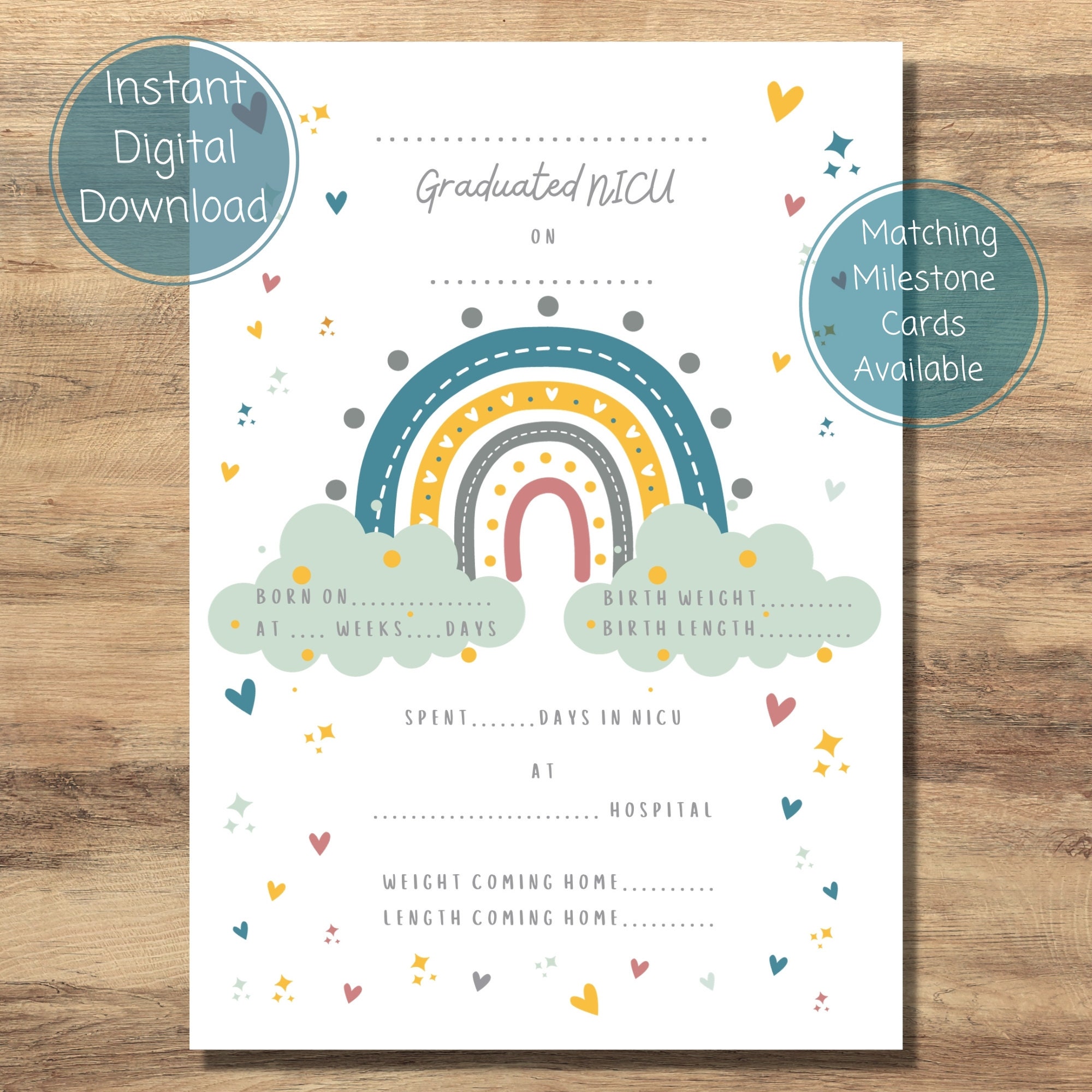 NICU Graduate Certificate, Printable NICU Grad Preemie Baby Milestone ...