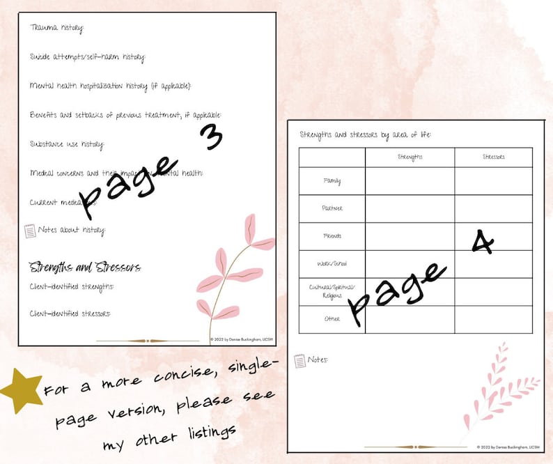 Intake Assessment Note-taking Template (expanded Version) Instant ...