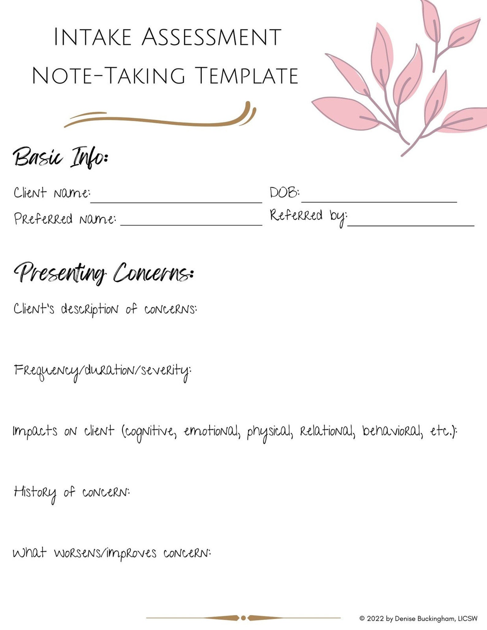 Biopsychosocial Assessment Template BUNDLE Instant Download - Etsy