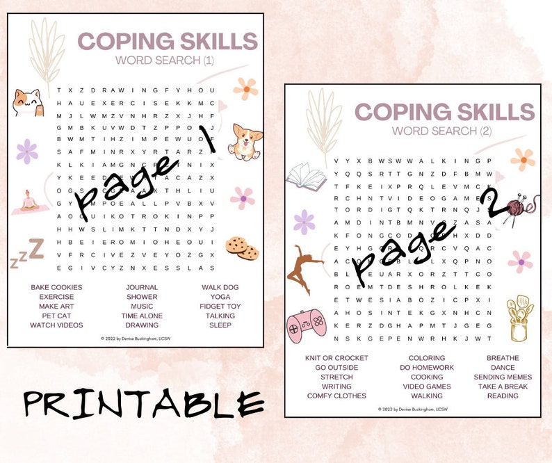 Coping Skills Wordsearches (2-pack) Therapy Activity Instant Download ...