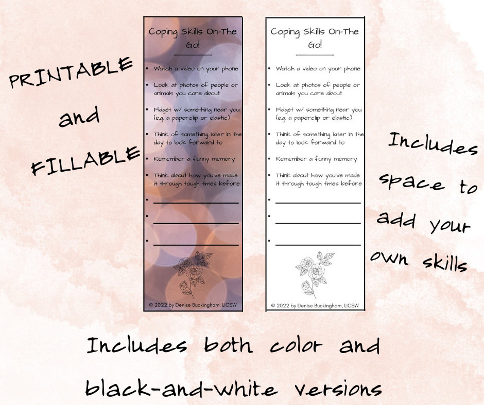 Bookmarks: Coping On-the-go! (PRINTABLE and FILLABLE) Instant Download ...