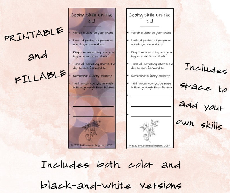 Bookmarks: Coping On-the-go! (PRINTABLE and FILLABLE) Instant Download ...