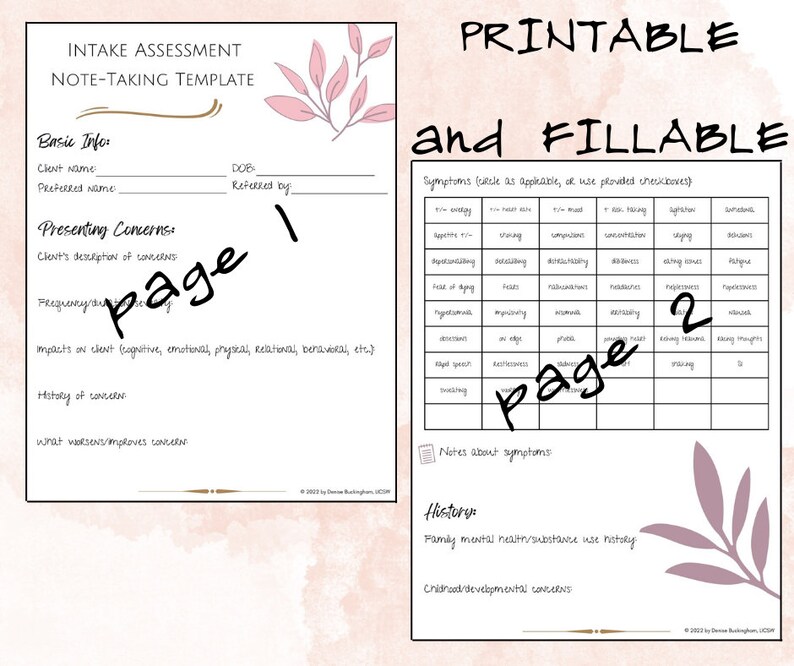 Intake Assessment Note-taking Template (expanded Version) Instant ...