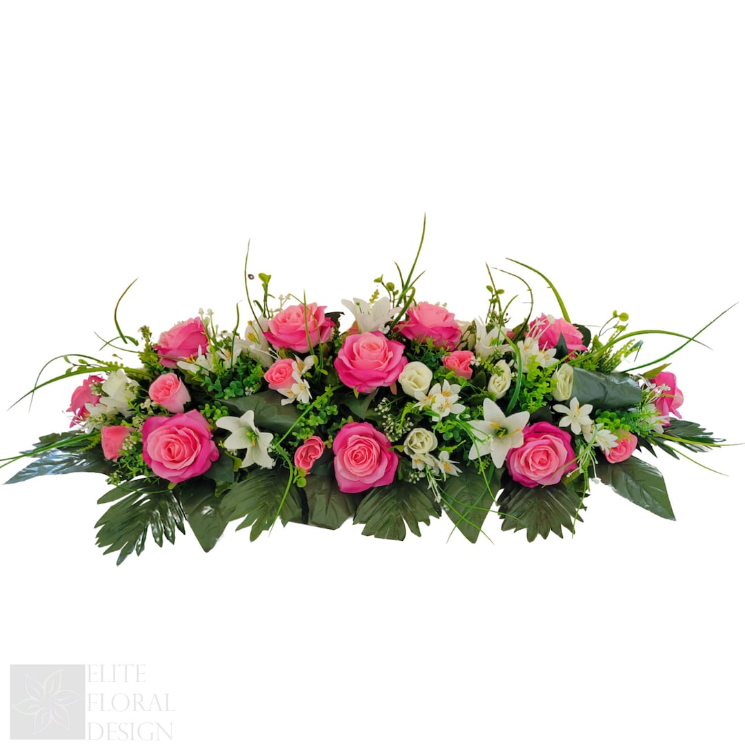 Casket Coffin Spray Funeral Flowers Artificial Silk Tribute Wreath ...