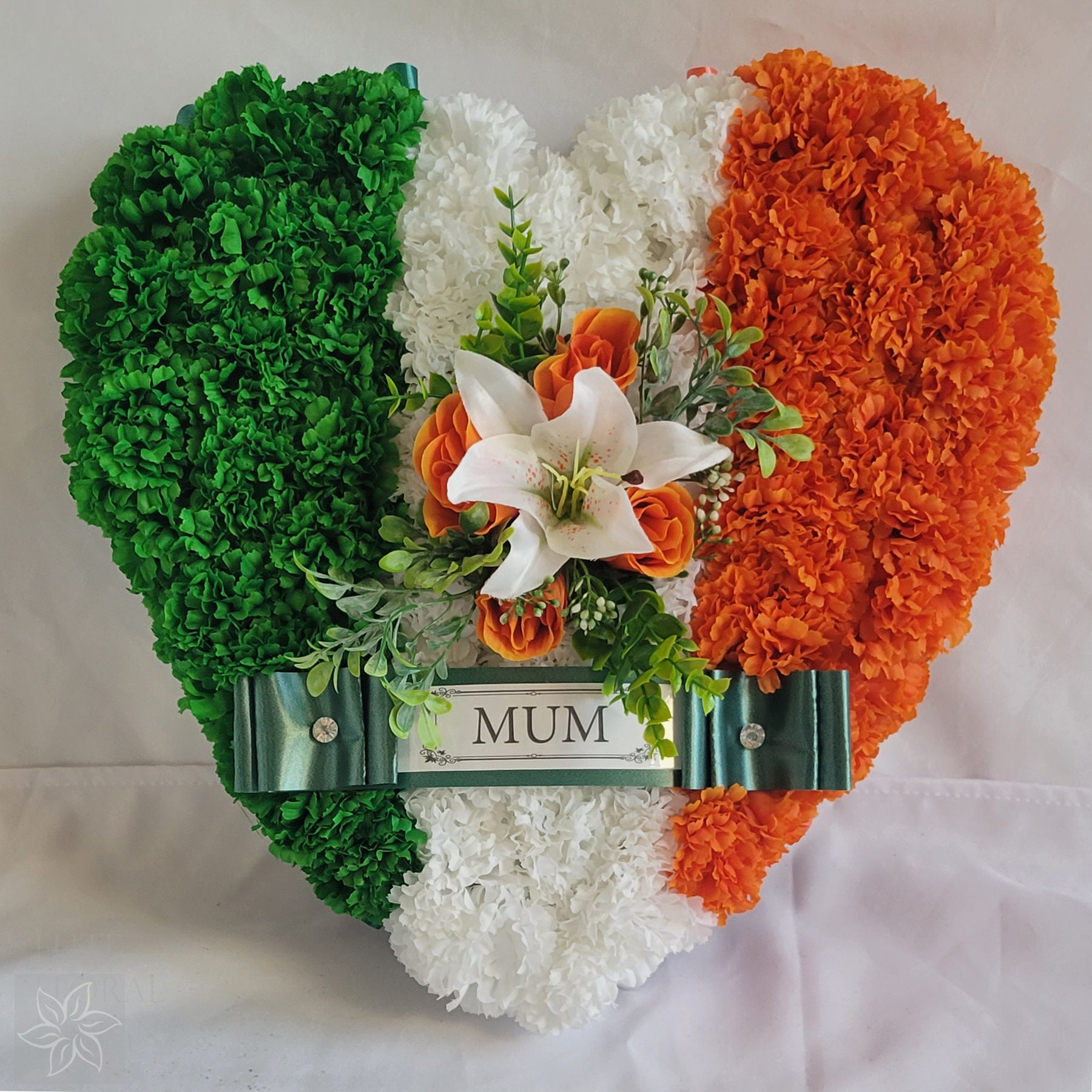 Irish Funeral Flowers Artificial Tribute Wreath Memorial 15" Heart Mum ...