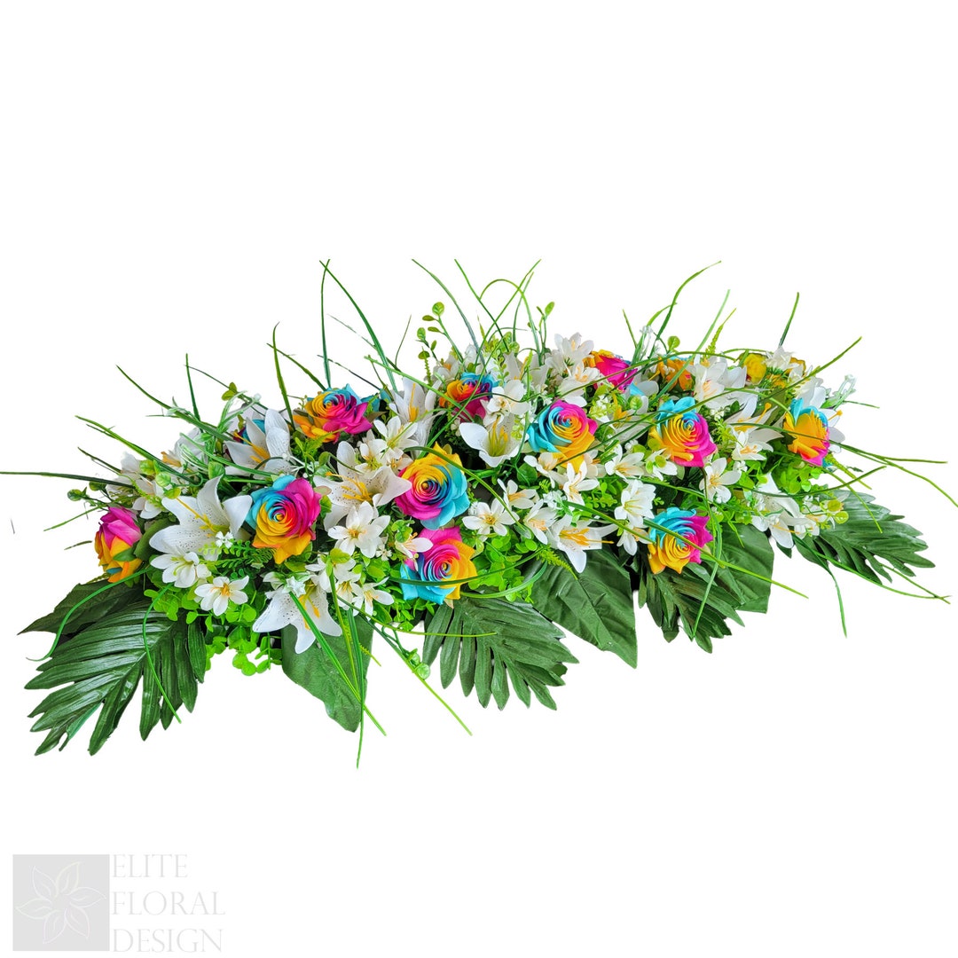 Funeral Flowers Casket Coffin Spray Tribute Wreath Artificial Silk ...