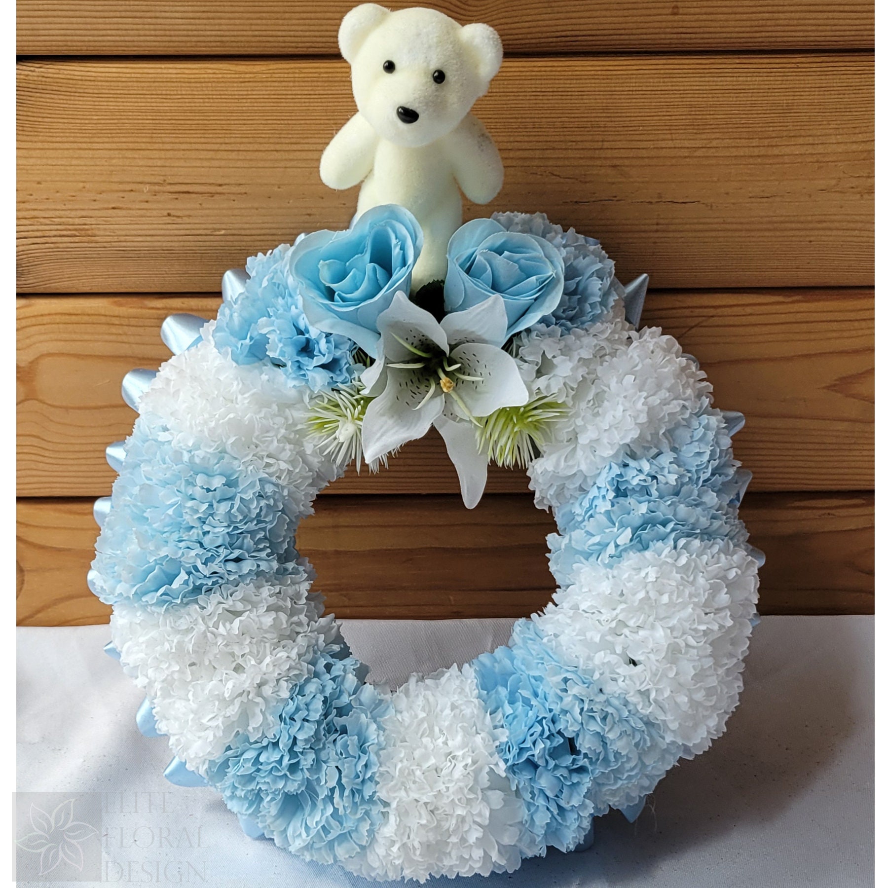 Baby Child Infant Funeral Flowers Artificial Tribute Teddy Wreath Blue ...