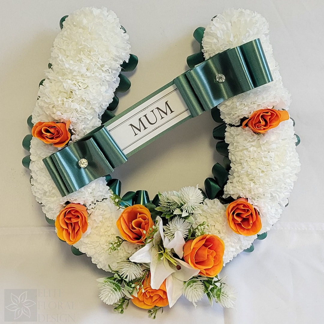 Irish Funeral Flowers Artificial Tribute Wreath Memorial Horseshoe Mum ...