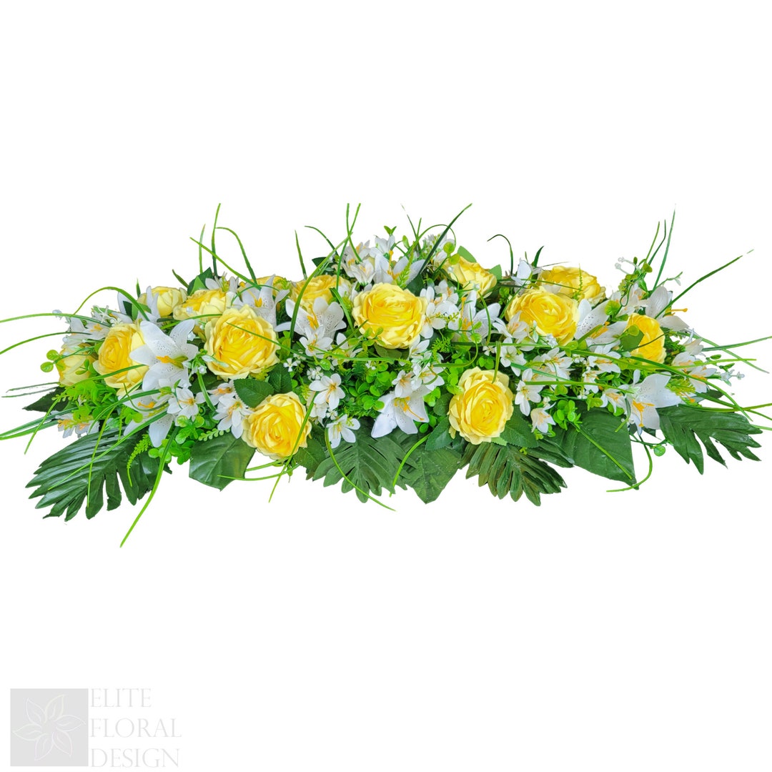 Funeral Flowers Casket Coffin Spray Tribute Wreath Artificial Silk ...