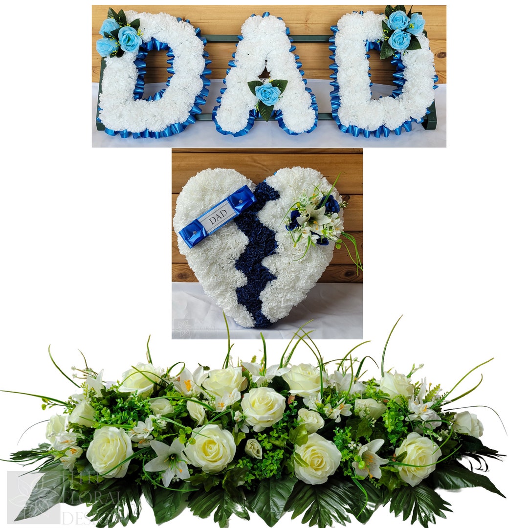 Funeral Flowers DAD BROKEN HEART 2FT Casket Spray Artificial Tribute ...