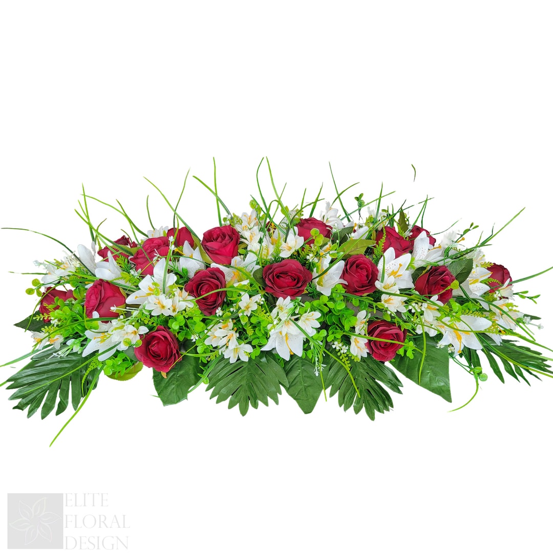 Funeral Flowers Casket Coffin Spray Tribute Wreath Artificial Silk ...