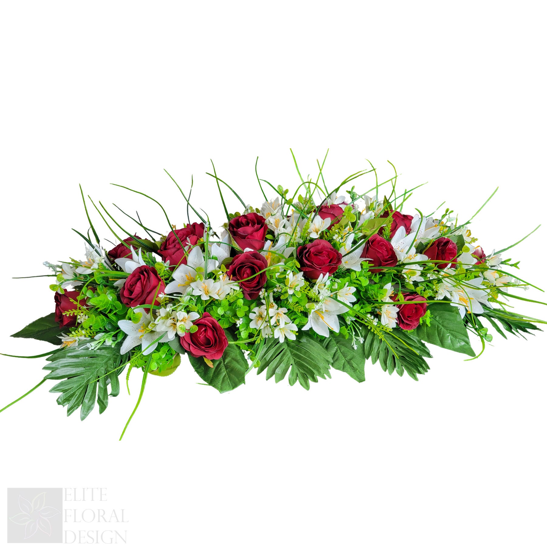 Funeral Flowers Casket Coffin Spray Tribute Wreath Artificial Silk ...