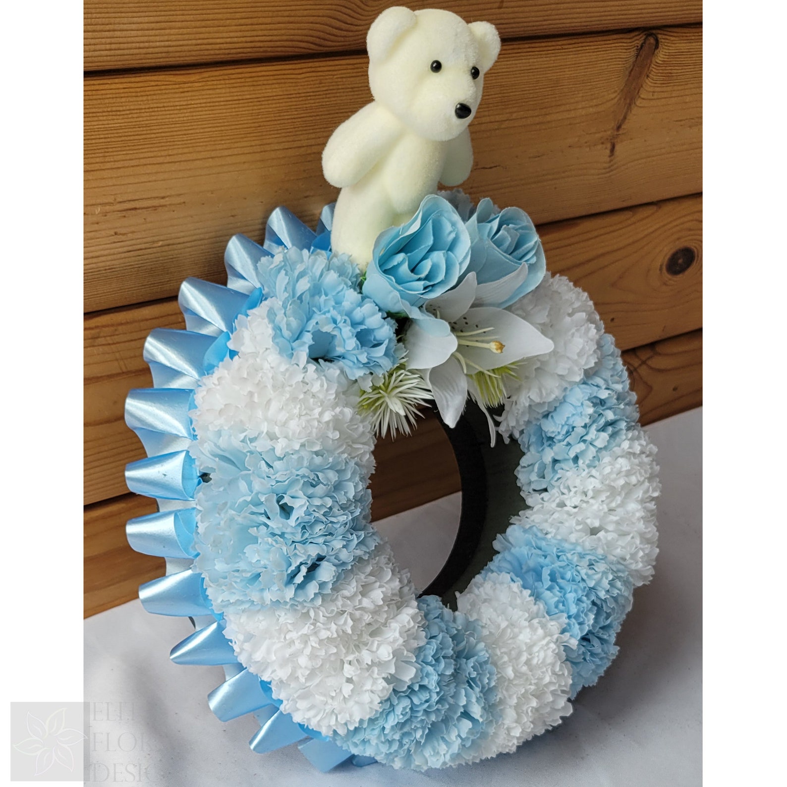 Baby Child Infant Funeral Flowers Artificial Tribute Teddy Wreath Blue ...