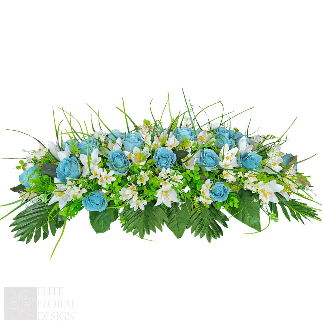 Funeral Flowers Casket Coffin Spray Tribute Wreath Artificial Silk ...