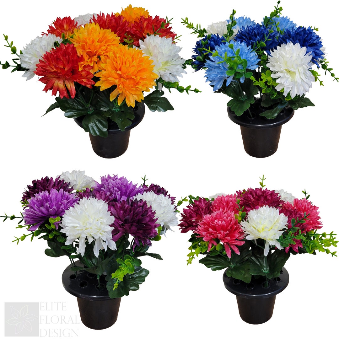 Memorial Grave Cemetery Pots Artificial Flowers Chrysanthemums With ...