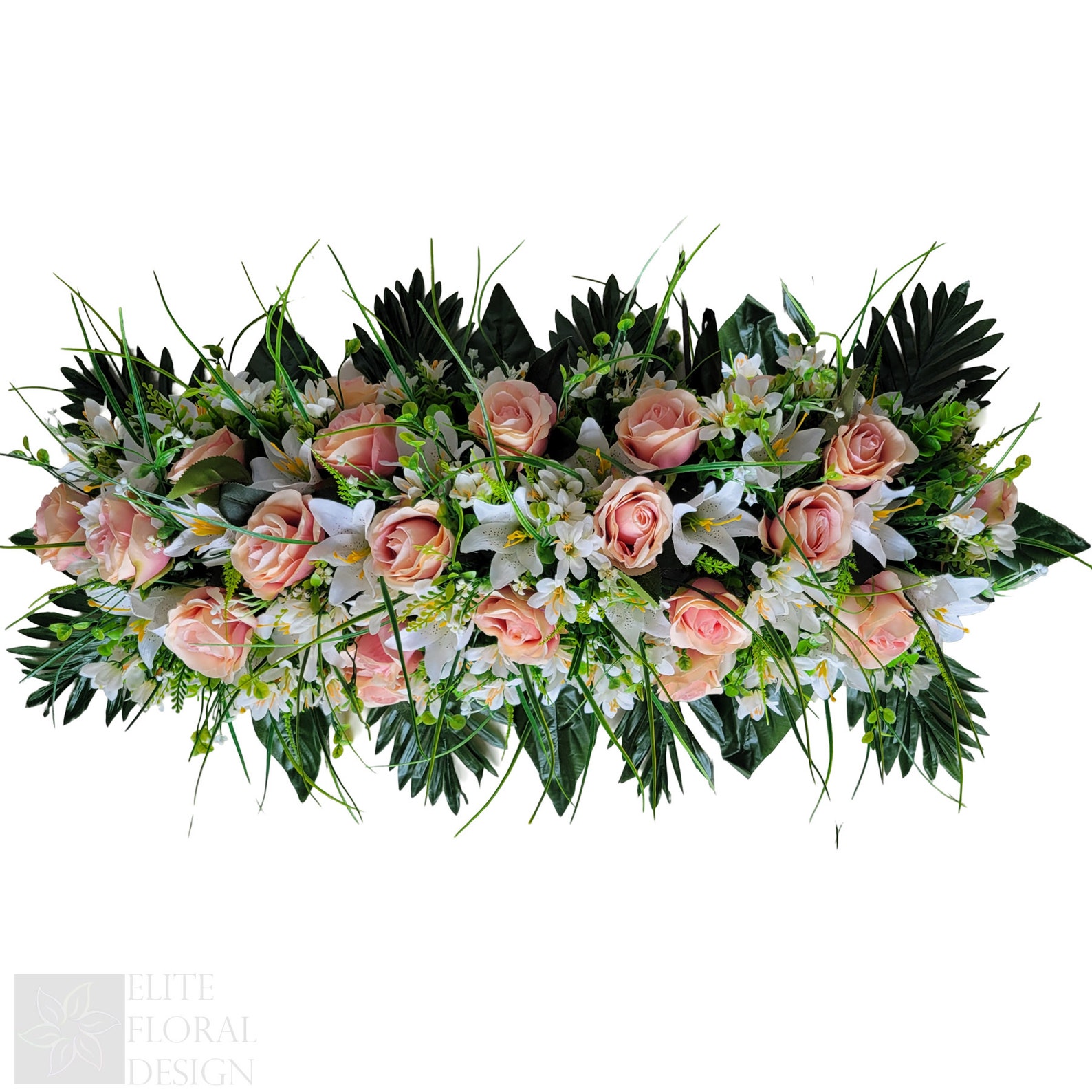 Funeral Flowers Casket Coffin Spray Tribute Wreath Artificial Silk ...