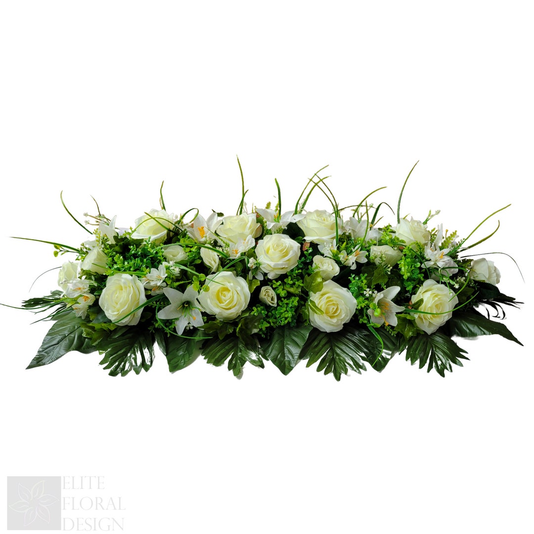 Casket Coffin Spray Funeral Flowers Artificial Silk Tribute Wreath ...