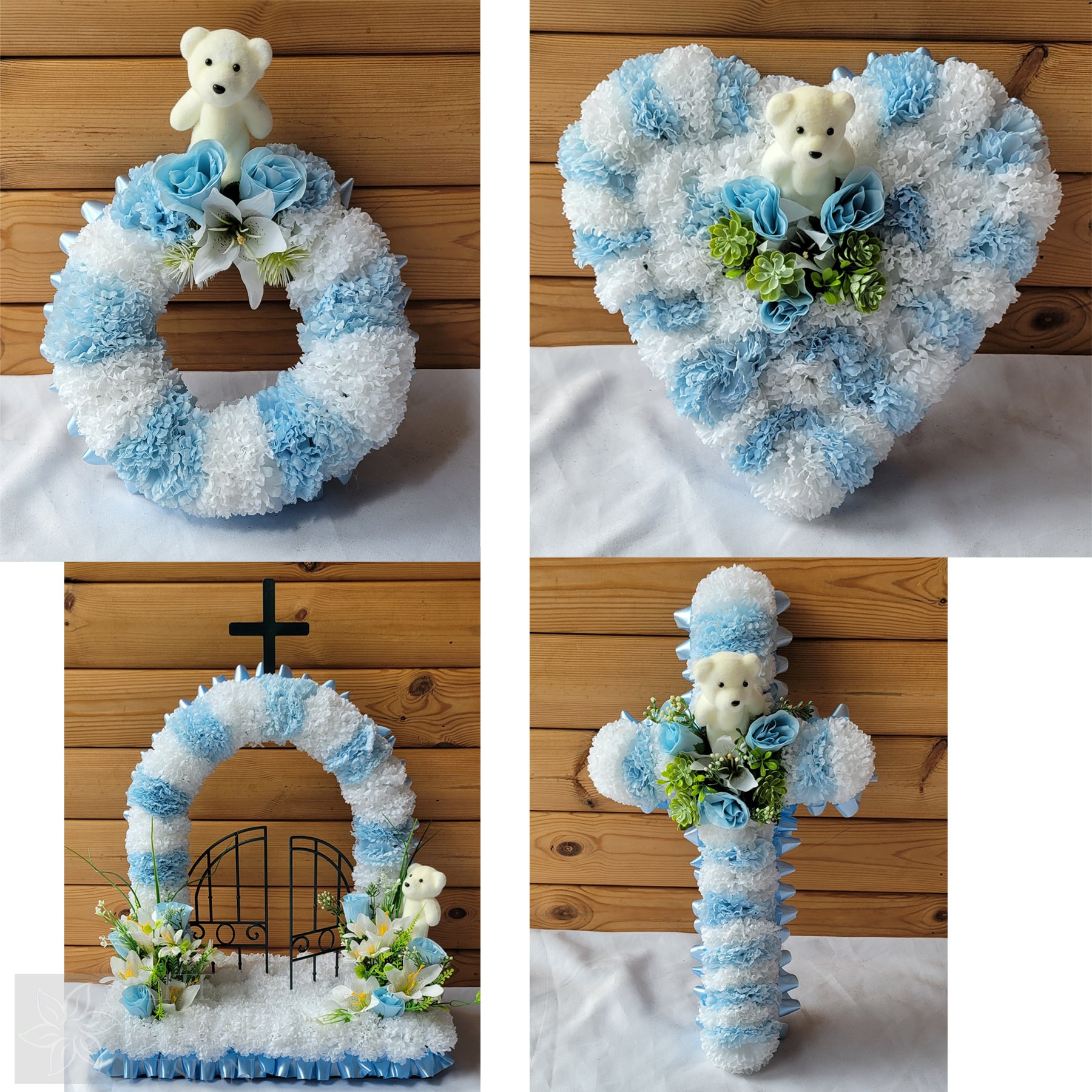 Baby Child Infant Funeral Flowers Artificial Tribute Teddy Wreath Blue ...