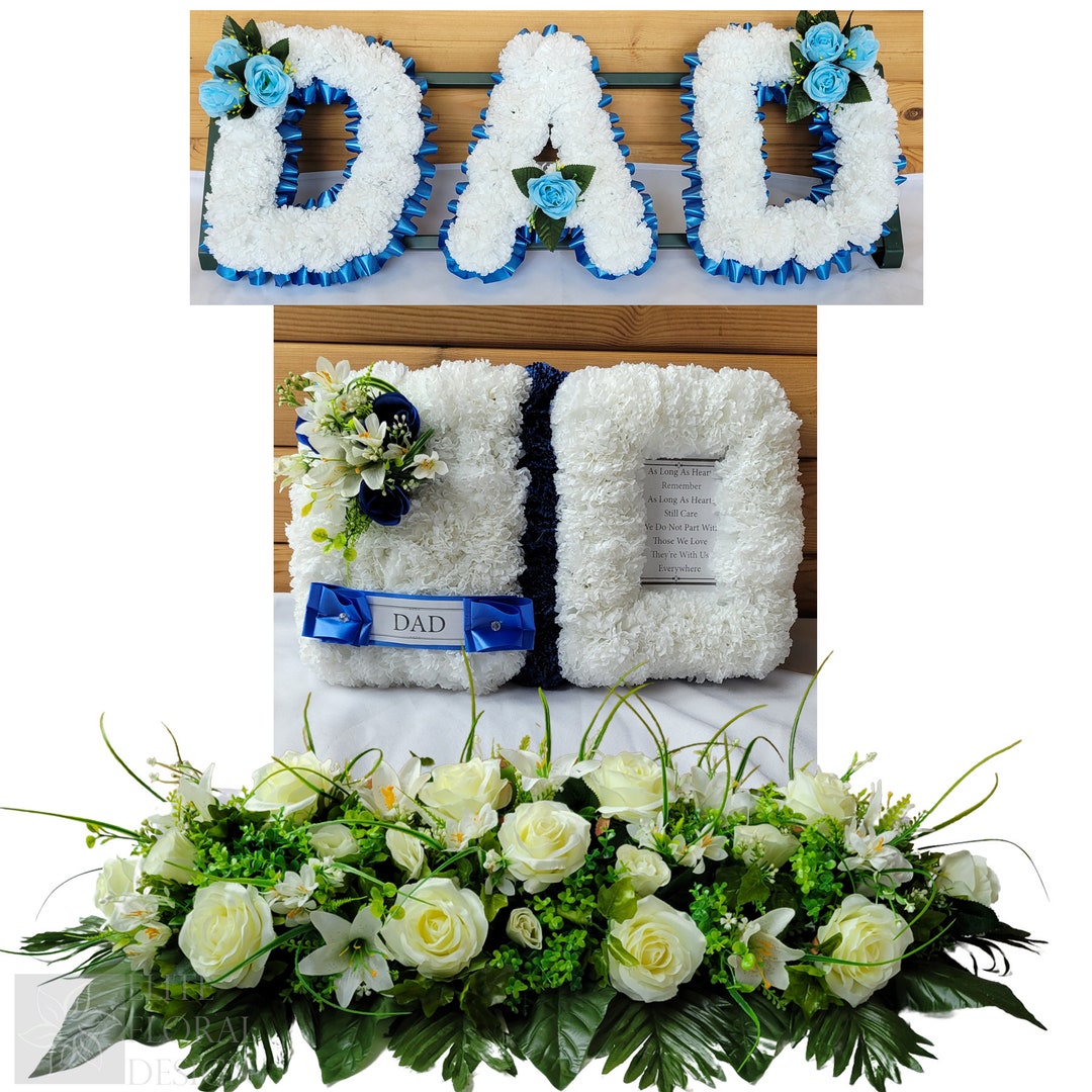 Funeral Flowers DAD OPEN BOOK 2FT Casket Spray Artificial Tribute Silk ...