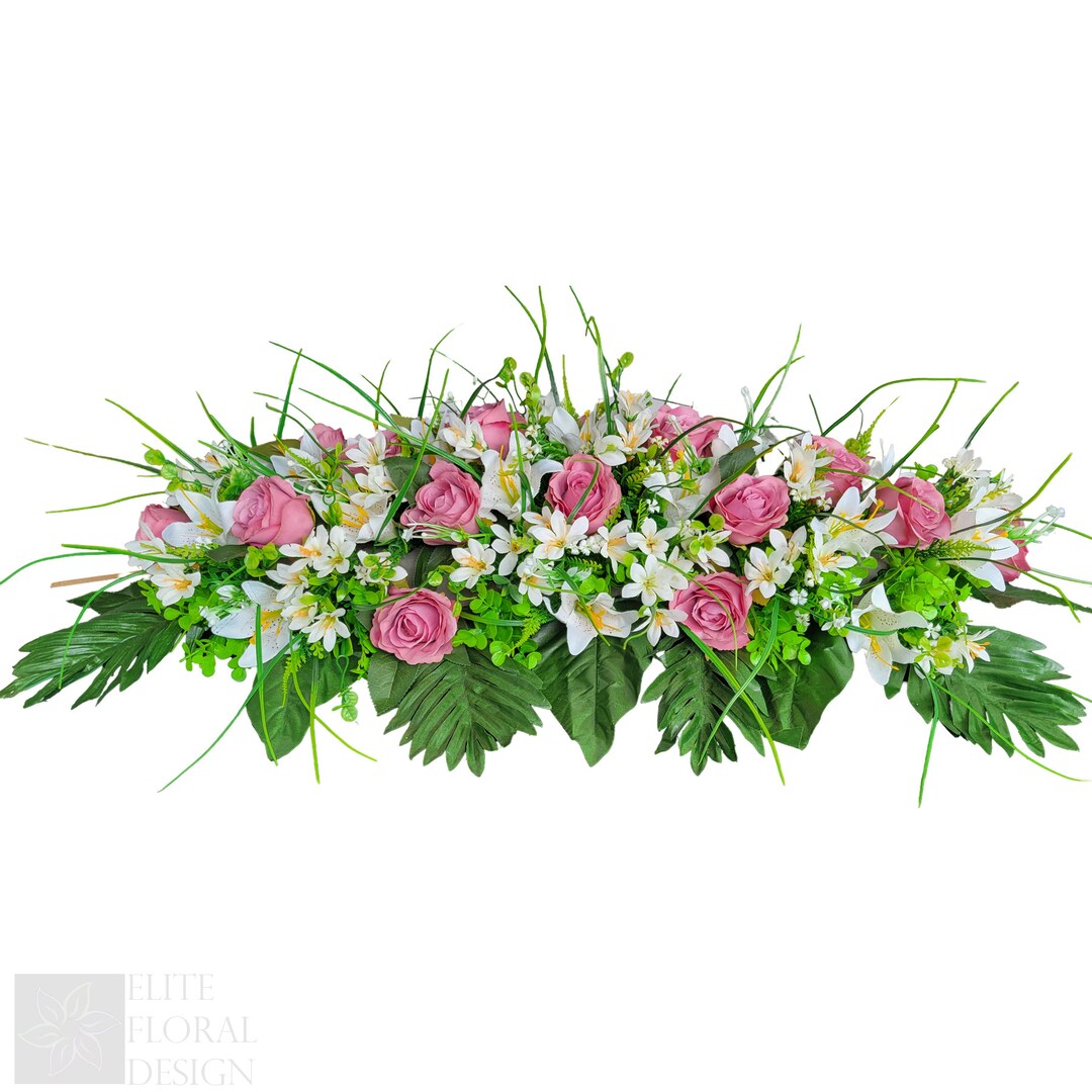 Funeral Flowers Casket Coffin Spray Tribute Wreath Artificial Silk ...