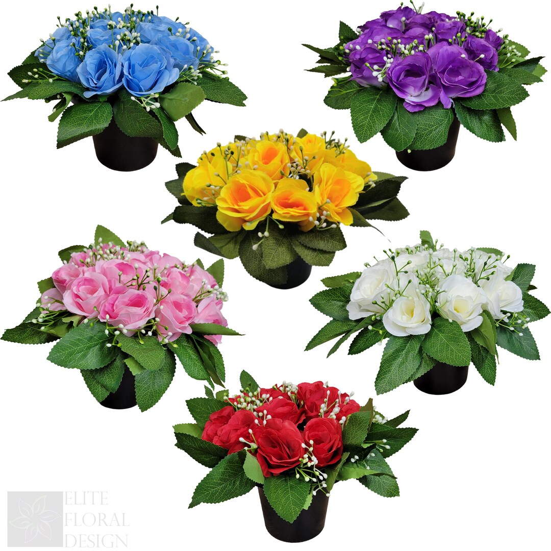 Memorial Grave Cemetery Pots Artificial Flowers Roses With Gyp - Etsy UK