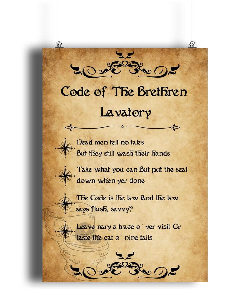 Pirate Bathroom Rules Poster Code of the Brethren Lavatory Decor ...
