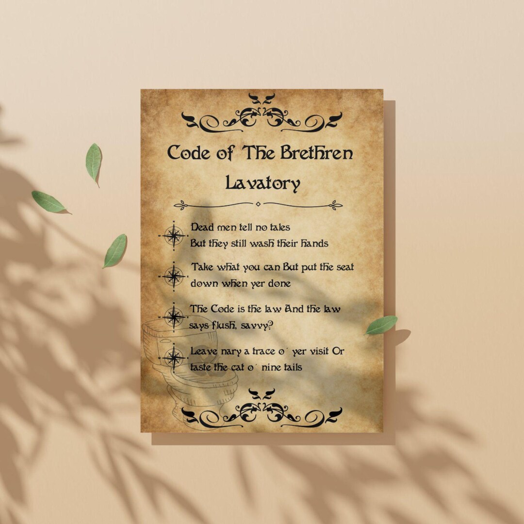 Pirate Bathroom Rules Poster Code of the Brethren Lavatory Decor ...