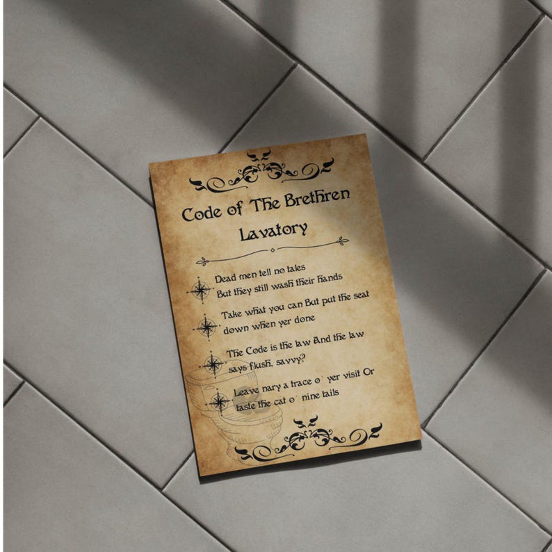 Pirate Bathroom Rules Poster Code of the Brethren Lavatory Decor ...