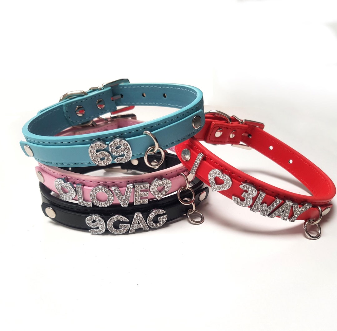Thick O Ring Collar With Huge Letters in Pink, Red, White, Blue or ...