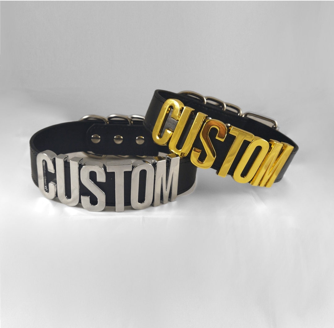 Custom, SLUT, DADDY or PUDDIN Thick Collar With Huge Gold or Silver ...