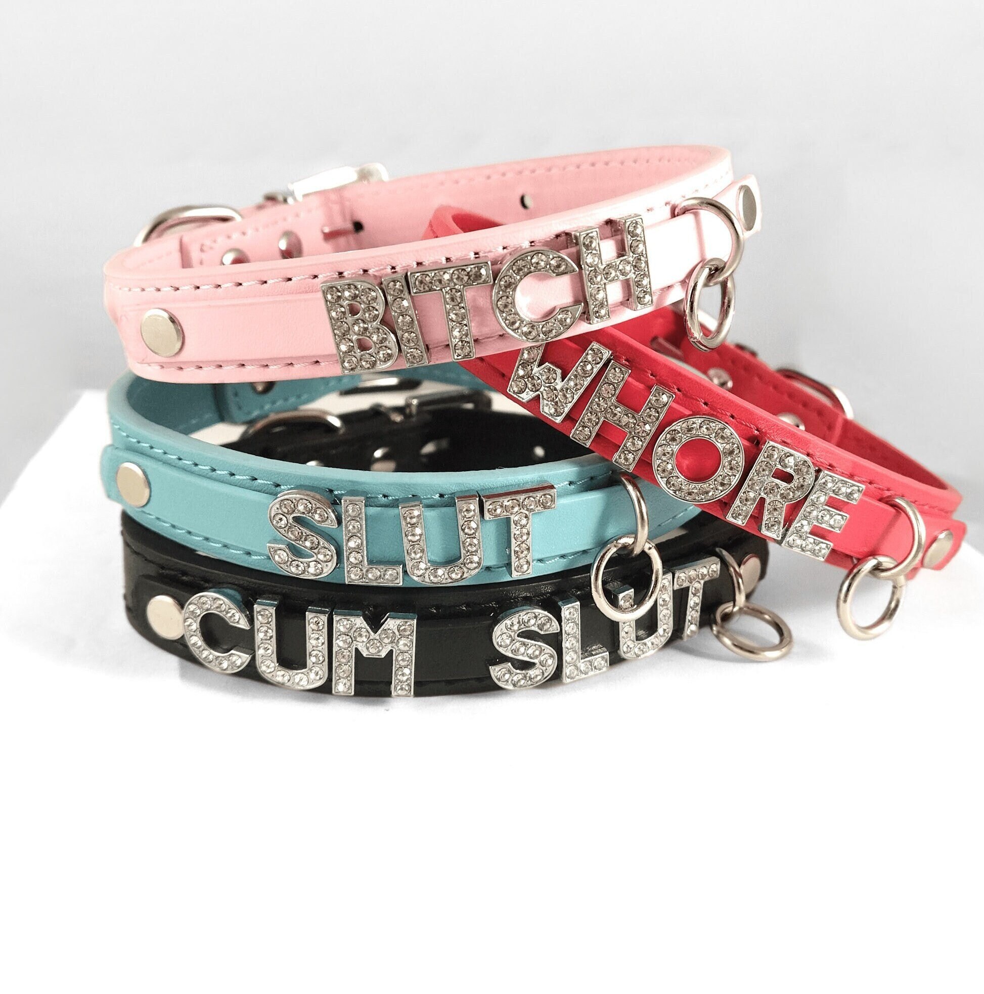 Thick O Ring Collar With Huge Letters in Pink, Red, White, Blue or ...