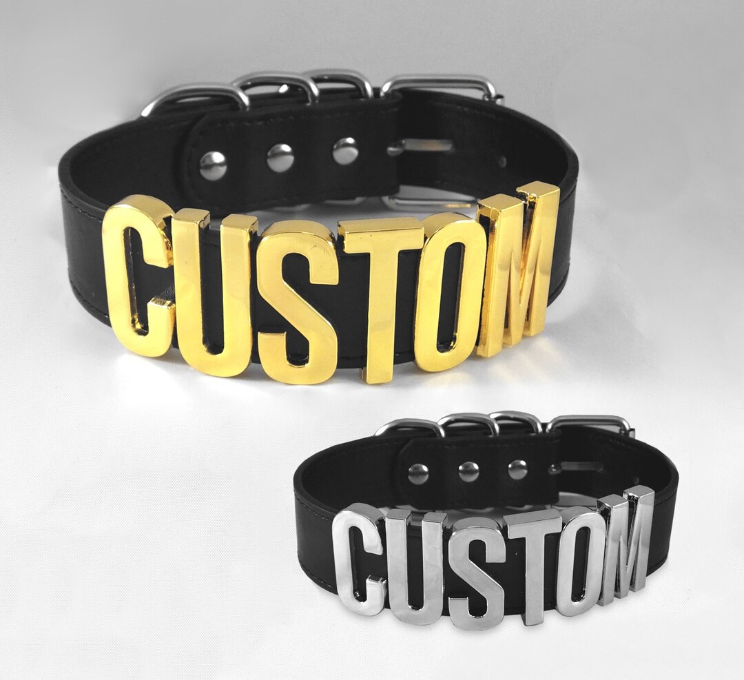 Custom, SLUT, DADDY or PUDDIN Thick Collar With Huge Gold or Silver ...