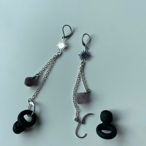 Amethyst Sunburst Earrings for Loop Earplugs, Sensory Earrings, Earplug ...