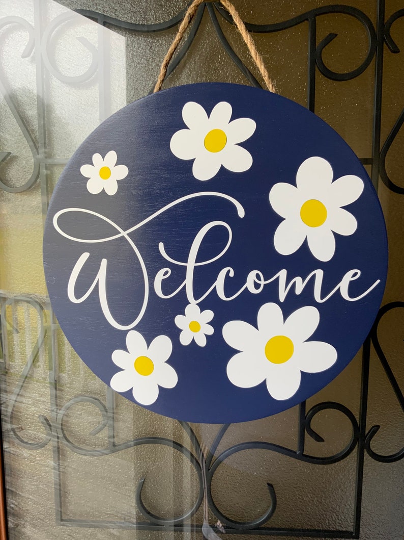 Welcome With Daisies Round Door Hanger ' - Etsy