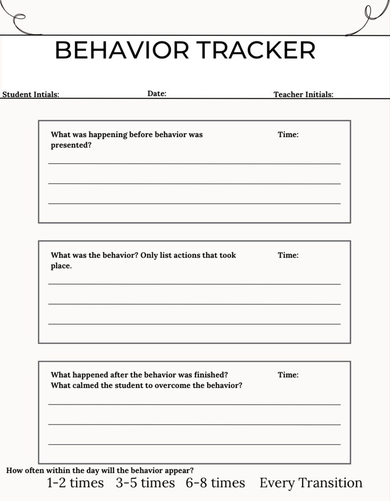 Behavior Tracker, Instant Download, Printable - Etsy