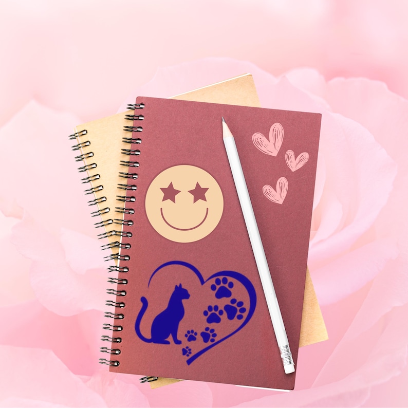 Cat Heart Decal: Paw Prints Design - Laptop, Car, Water Bottle Decals ...