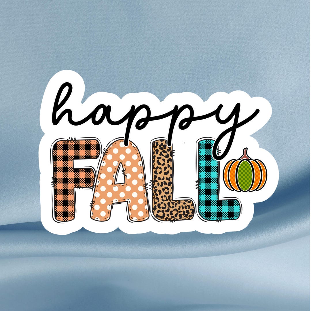 Happy Fall Sticker, Plaid Leopard Pumpkin Vinyl Decal - Etsy